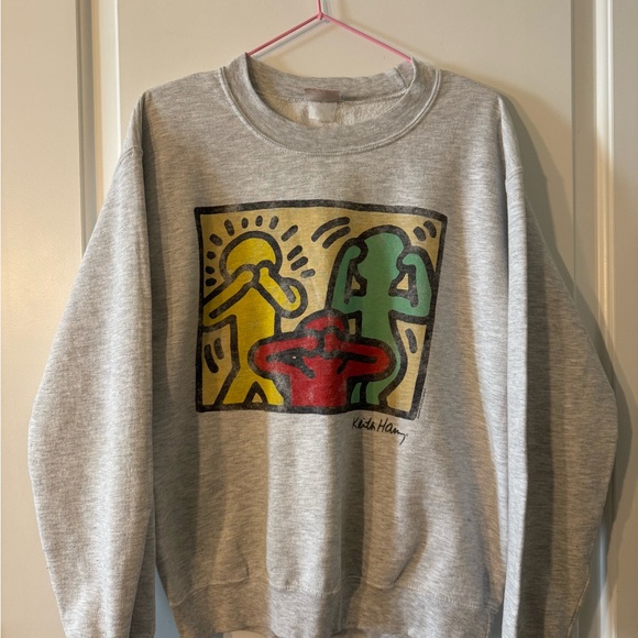 Sweaters | Keith Haring Gray Graphic Mens Sweater | Poshmark